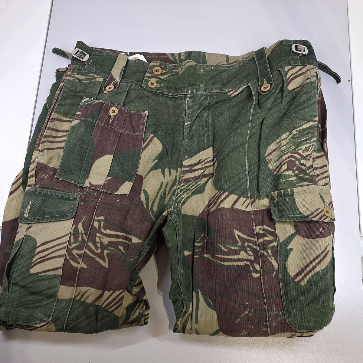rhodesian brushstroke camouflage trousers. label– Lets Talk Militaria UK
